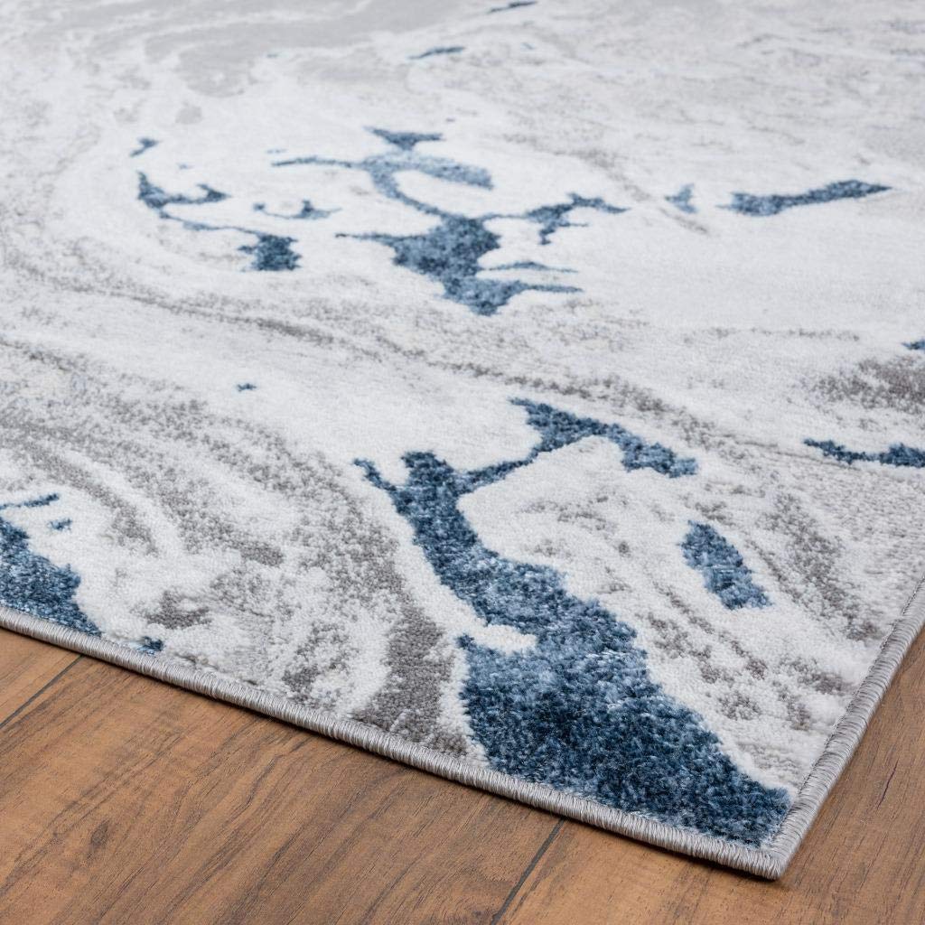 Dara Antik Collection Blue 8 x 10 Swirl Glam Area Rug