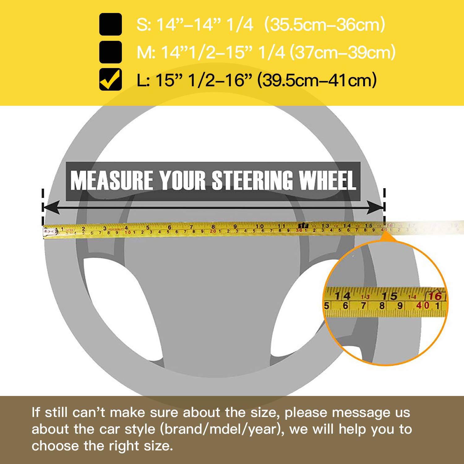 Valleycomfy Steering Wheel Covers Universal 15.75 inch - Genuine Leather, Breathable, Anti Slip & Odor Free (Coffee, L(15" 1/2-16"))