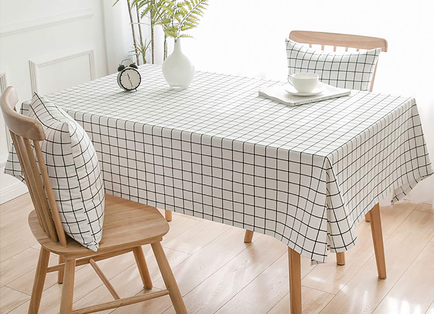 UNIQUE HM&LN Tablecloth Rectangle Table Cover Cotton Linen, Washable & Dustproof, Decoration Perfect for Dinning, Kitchen, Indoor & Outdoor (White, 55x78inch)