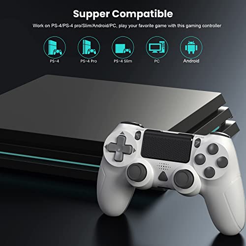 Wireless Controller for PS 4, Controller for PS 4 with Dual Vibration/Speaker/Gyro/Audio Jack, Game Joystick Controller Compatible with PS 4/ Slim/Pro (White)