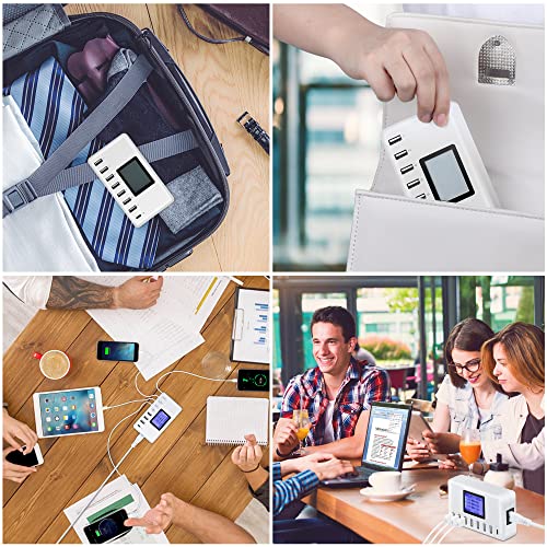 USB Charger, slitinto 60W 12A 8-Port USB Charging Station Multi Port USB Hub Charger Compact Size LCD Display Compatible with iPhone iPad Samsung Kindle Tablet Bluetooth Earbuds and More