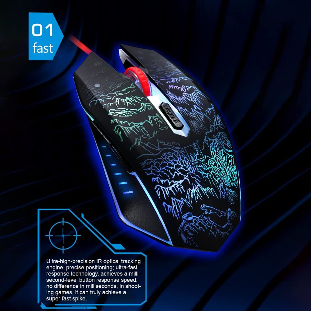 ZEROFEEL Wired Gaming Mouse with Backlit, USB Ergonomic Gamer Mouse, 3 Adjustable DPI, Luminous Computer Game Mice with 6 Programmable Buttons for Windows 7/8/XP/Vista Laptop, PC, laptops, MacBook