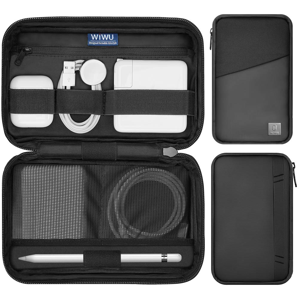 WIWU Travel Cable Organizer Bag, Waterproof Electronics Accessories Pouch Bag for Apple Pencil,Hard Drives, Cable, Charger, Phone, USB, SD Card (Black