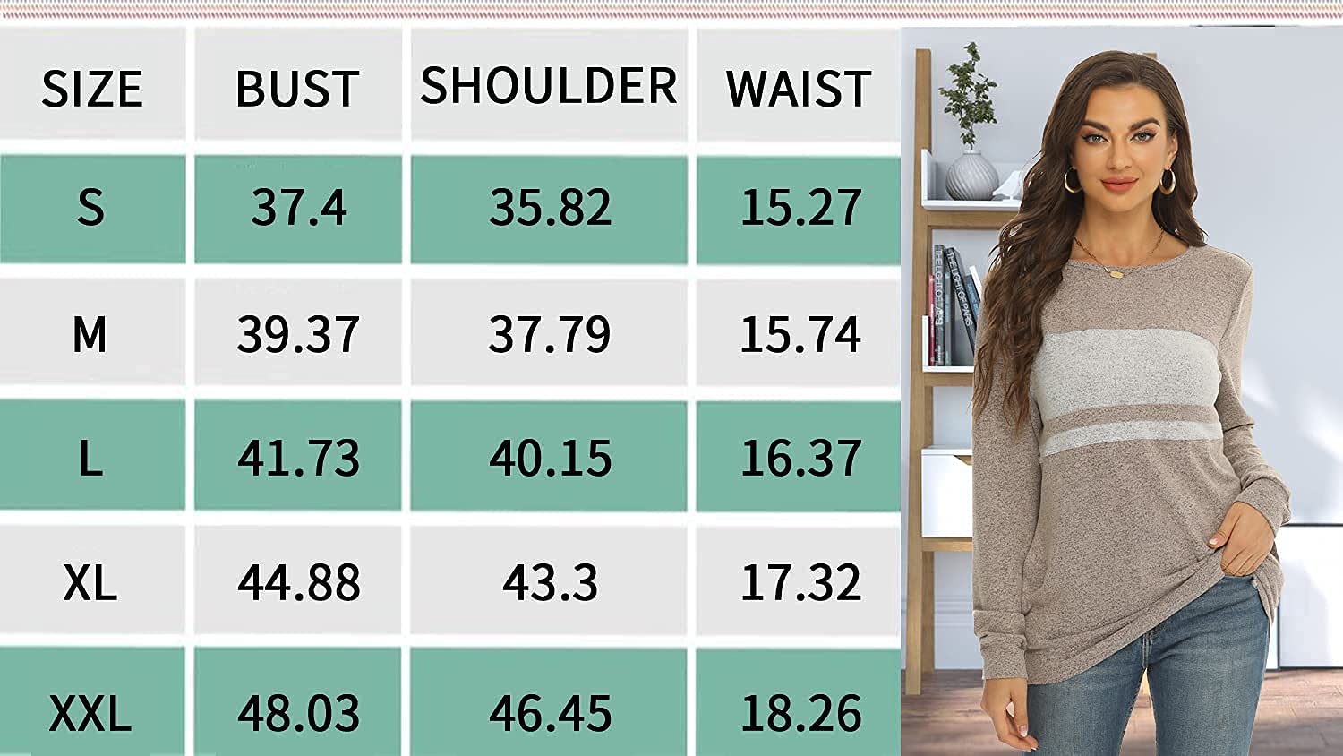 UNIQUEONE Color Block Crewneck Sweatshirt for Women Long Sleeve Casual Shirts Loose cute Pullover Tops with Pockets Light Brown
