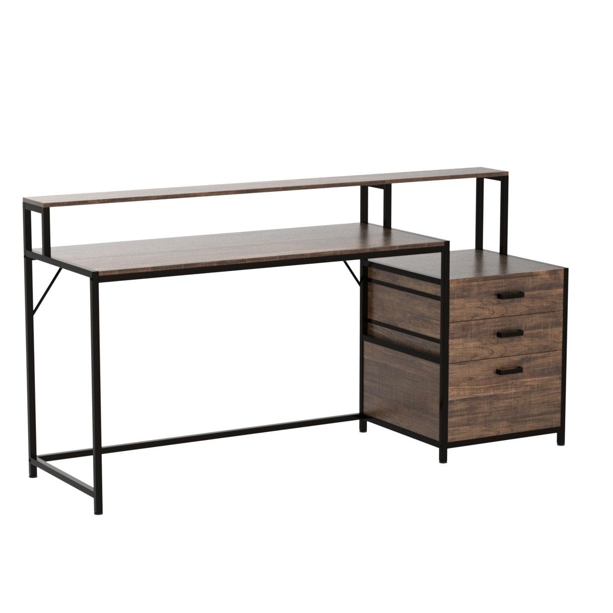 Tribesigns 63 Inch Computer Desk with File Drawer Cabinet, Ergonomic Office Desk with Monitor Stand, Industrial Computer Table with Printer Space, Wood PC Table Workstation Desk for Home Office