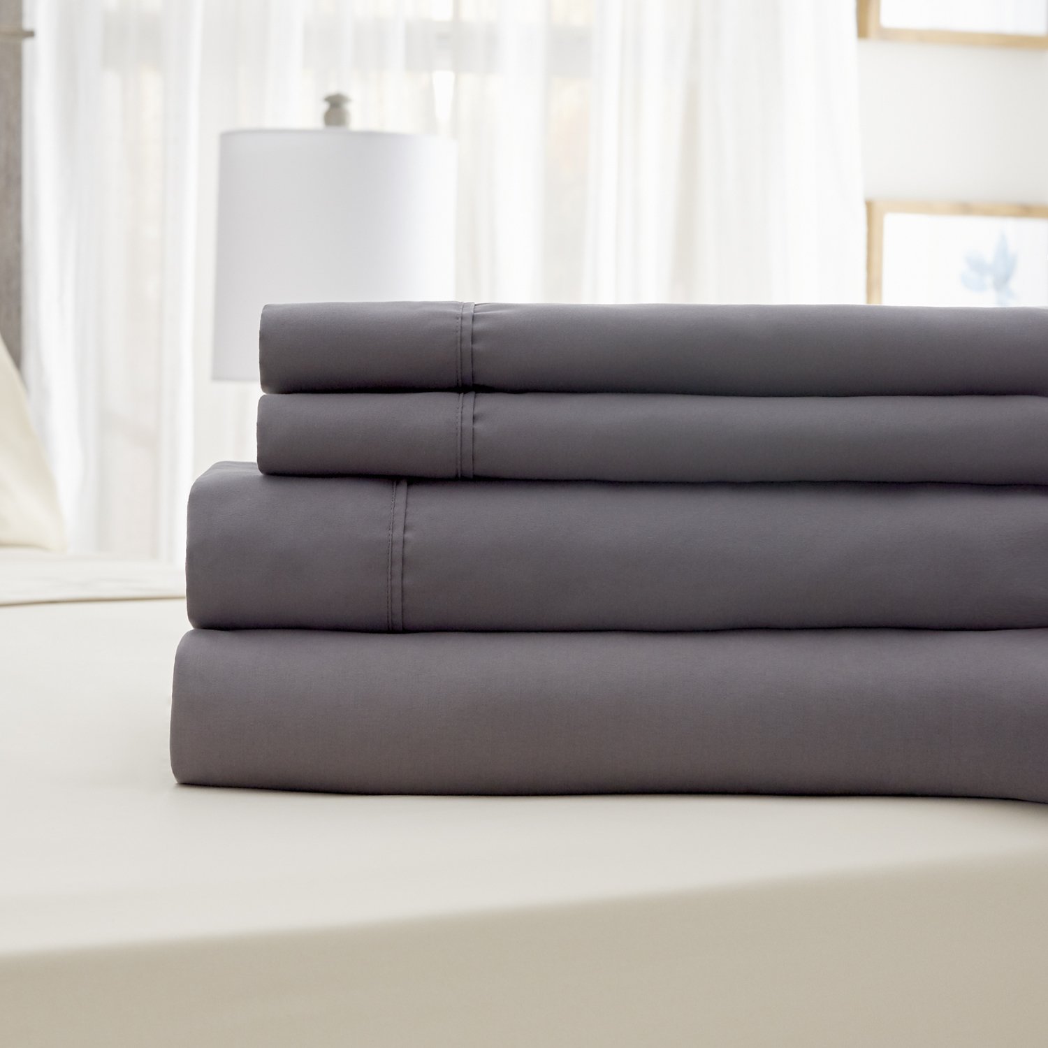 Serta Perfect Sleeper Smart Comfort Sheet Set with Nanotex, Bed Sheets for All Mattress Sizes, Moisture Wicking Sheets, Double Brushed Bed Sheets (King, Dark Gray)