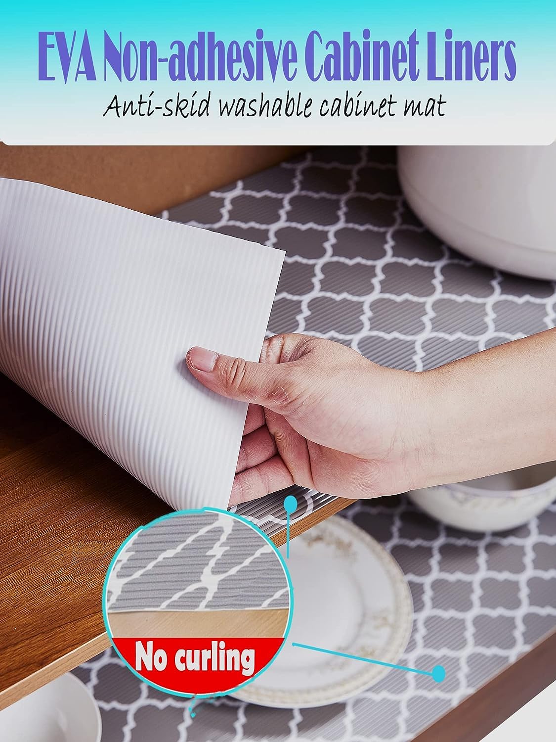 Shelf Liners for Kitchen Cabinets Refrigerator Waterproof & Oil-Proof Cupboard Durable Plastic Drawer Mats EVA Material Non Adhesive Fridge Liner for Shelves Gray17.5 x 30FT