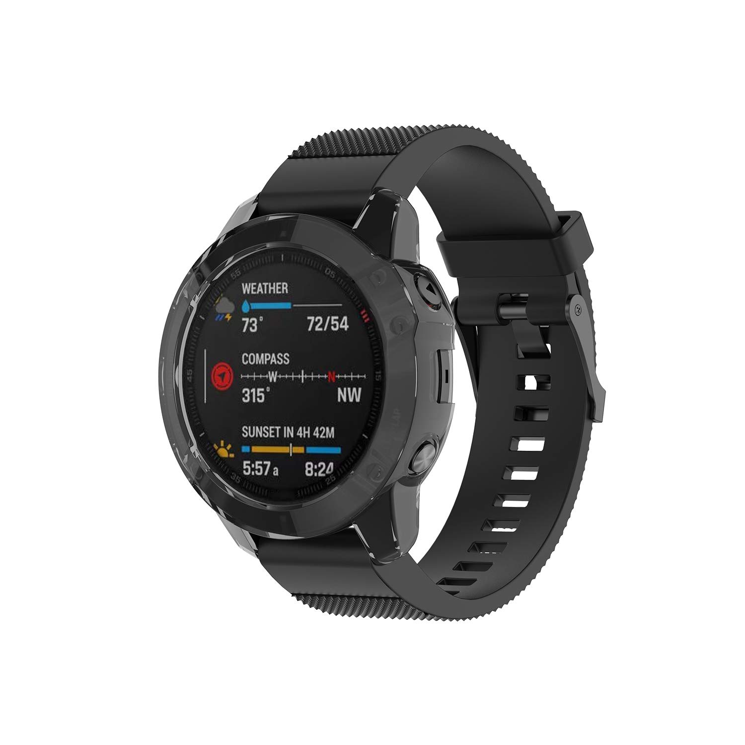 RuenTech Protector Compatible with Garmin Fenix 6/6 Pro/Fenix 6 Sapphire Case Cover TPU Shatter-Resistant Protective Case for Fenix 6 Watch Case (Black&Transparent)