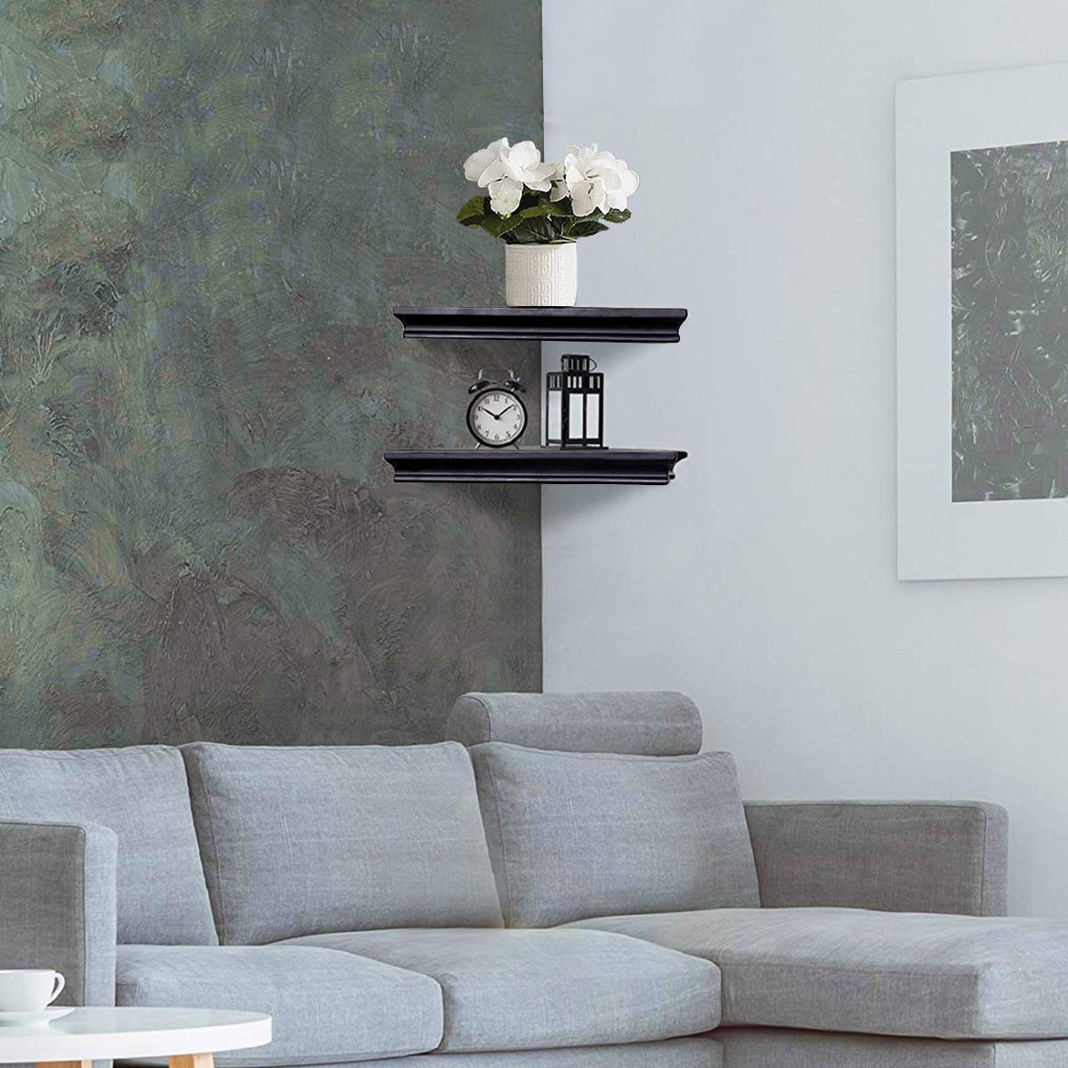 UMICAL Floating Shelves Black Corner Floating Shelf Wall Mounted Floating Corner Shelf Wood Organizer Displays for Home Decor, Set of 2