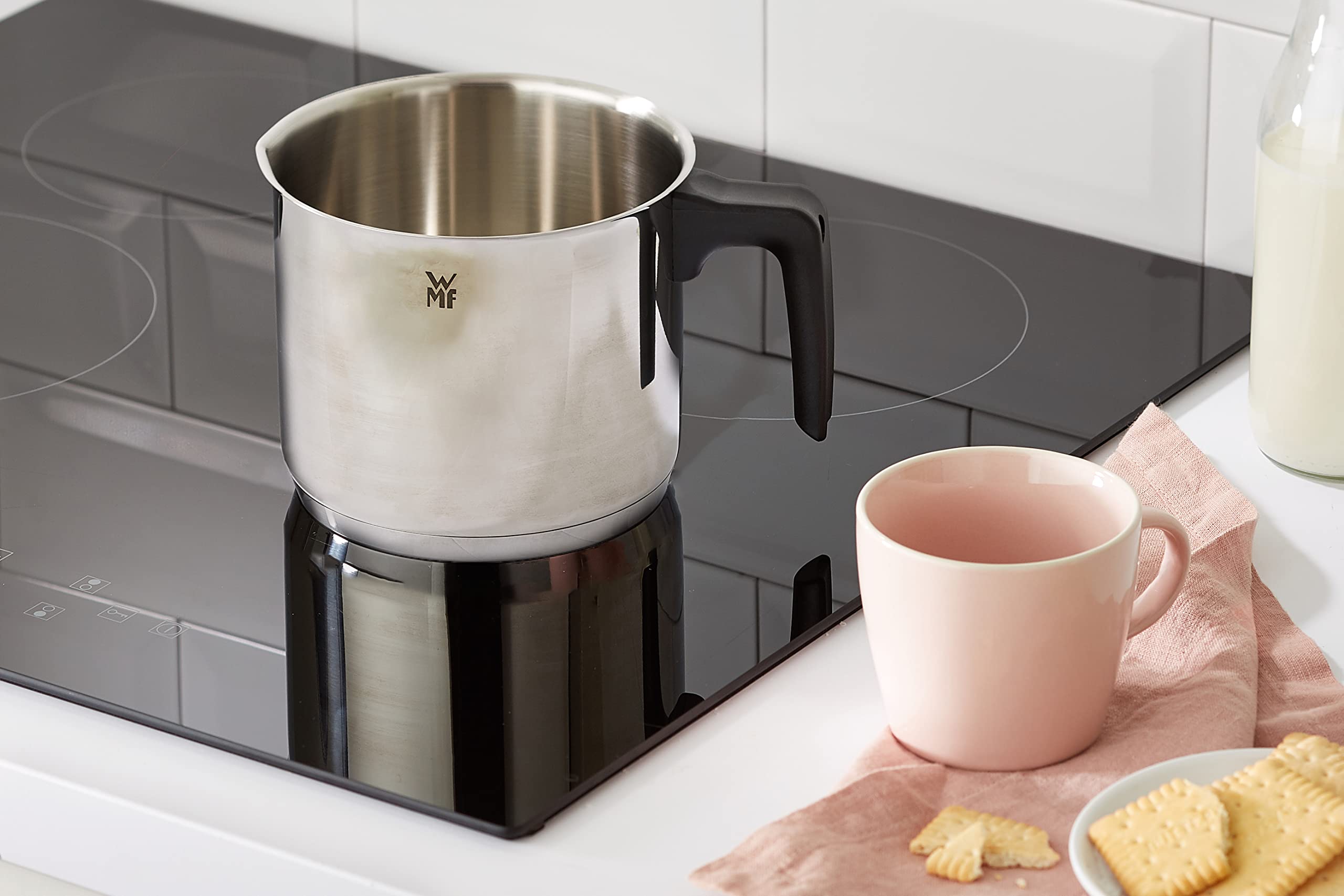WMF 794769990 milk pot Ø 14 cm approx. 1,7l pouring rim Cromargan stainless steel brushed suitable for all stove tops including induction dishwasher-safe, Silver