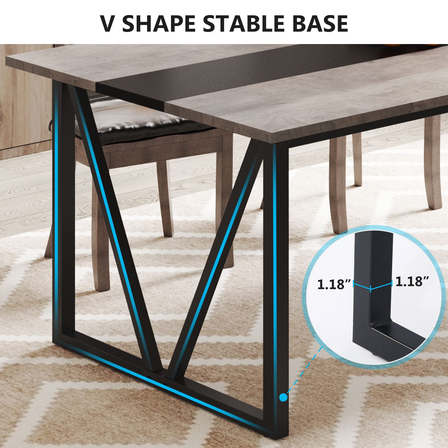 Tribesigns Dining Table for 6-8 People, 70.8 inch Industrial Large Kitchen Table with Heavy Duty Metal Frame, Rectangle Wood Dining Room Table for Kitchen, Living Room, Grey & Black