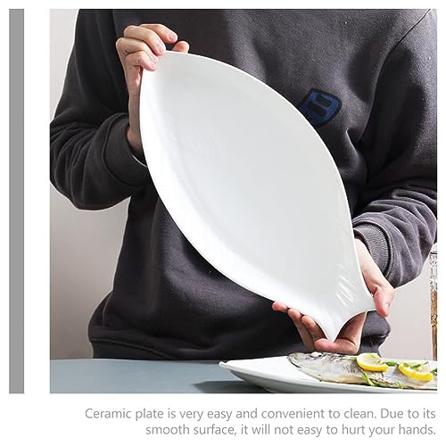 Sizzling Plate Appetizer Serving Tray Fish Shaped Food Plate 13 Inch Dessert Appetizer Dish Snack Serving Tray Fruit Storage Plate for Sushi Dinner Tableware White Table Tray