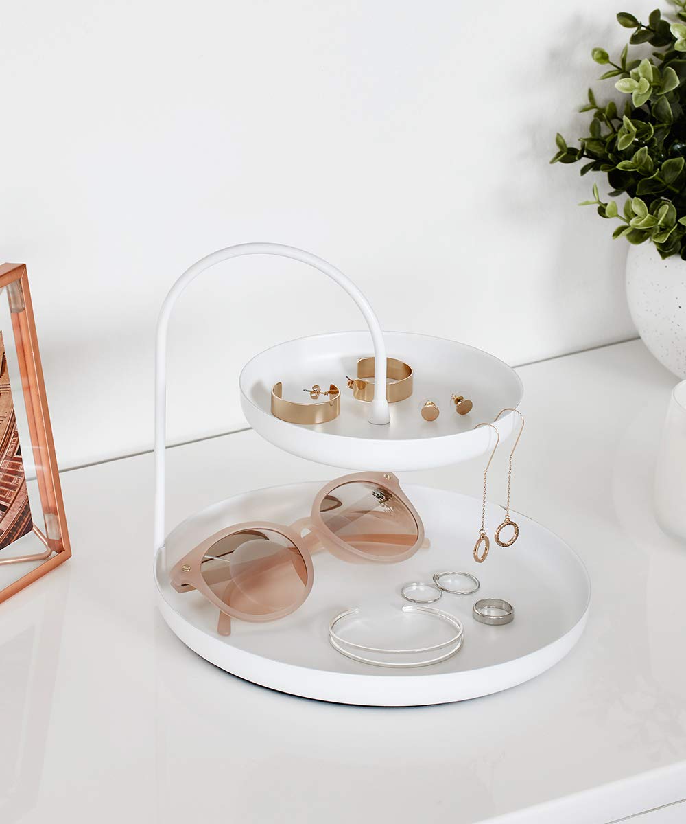 Umbra Poise Large, Double, Attractive Storage You Can Leave Out, Two-Tiered Jewelry Tray, Accessory Holder, White