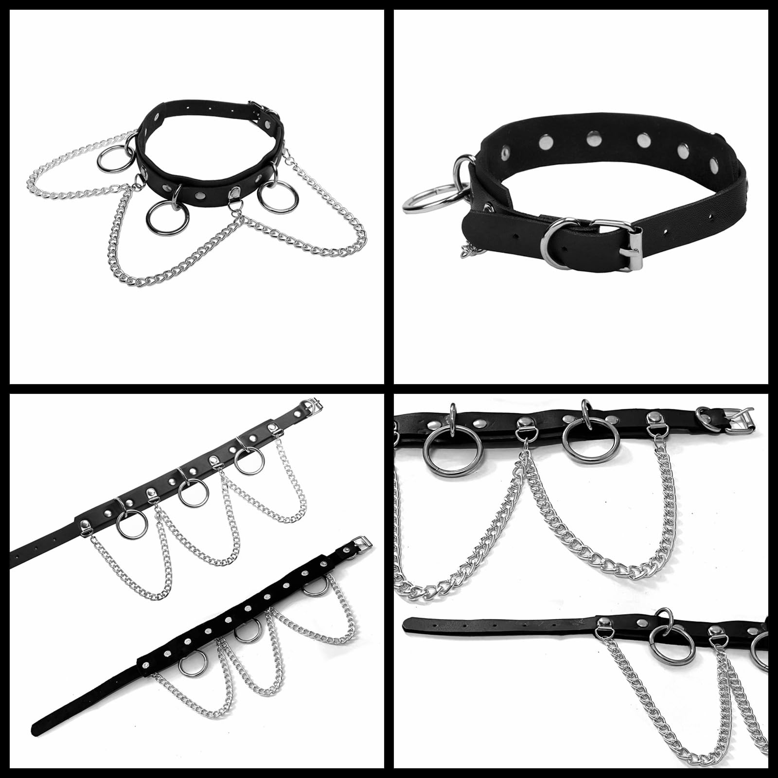 Tosmifairy 3pcs Ring Choker and Bracelets Set Goth Jewelry for Women Ladies Black Leather Collar Cuff Cosplay Accessories Costume