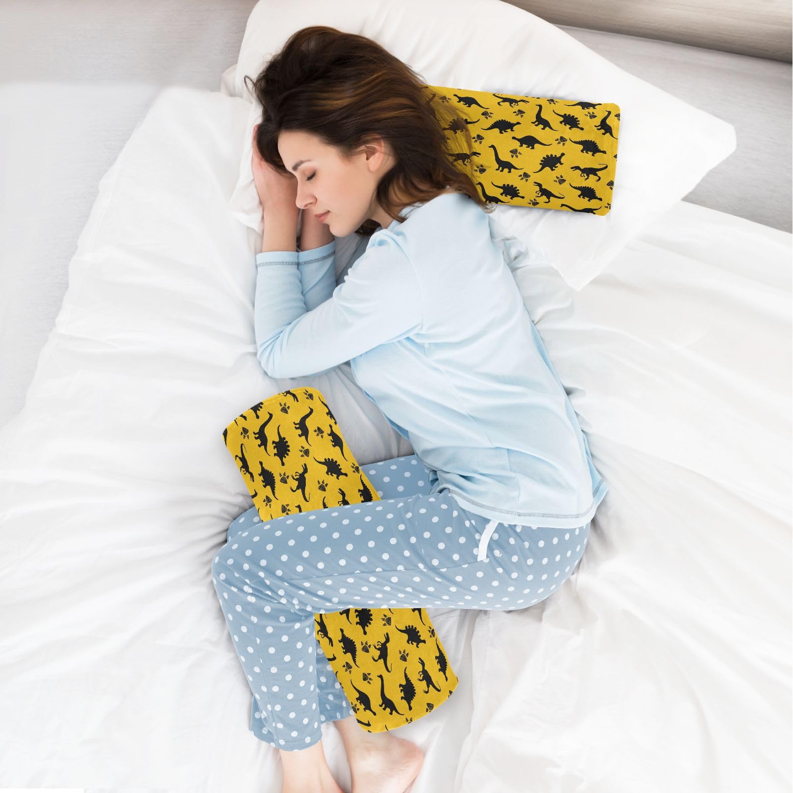 Vnurnrn Yellow Dinosaur Neck Support Pillow Round Neck Roll Bolster Cylinder Pillow Cervical Pillows Neck Roll Pillow for Leg Knee Back Head Support for Bedroom Camp Work Women Men