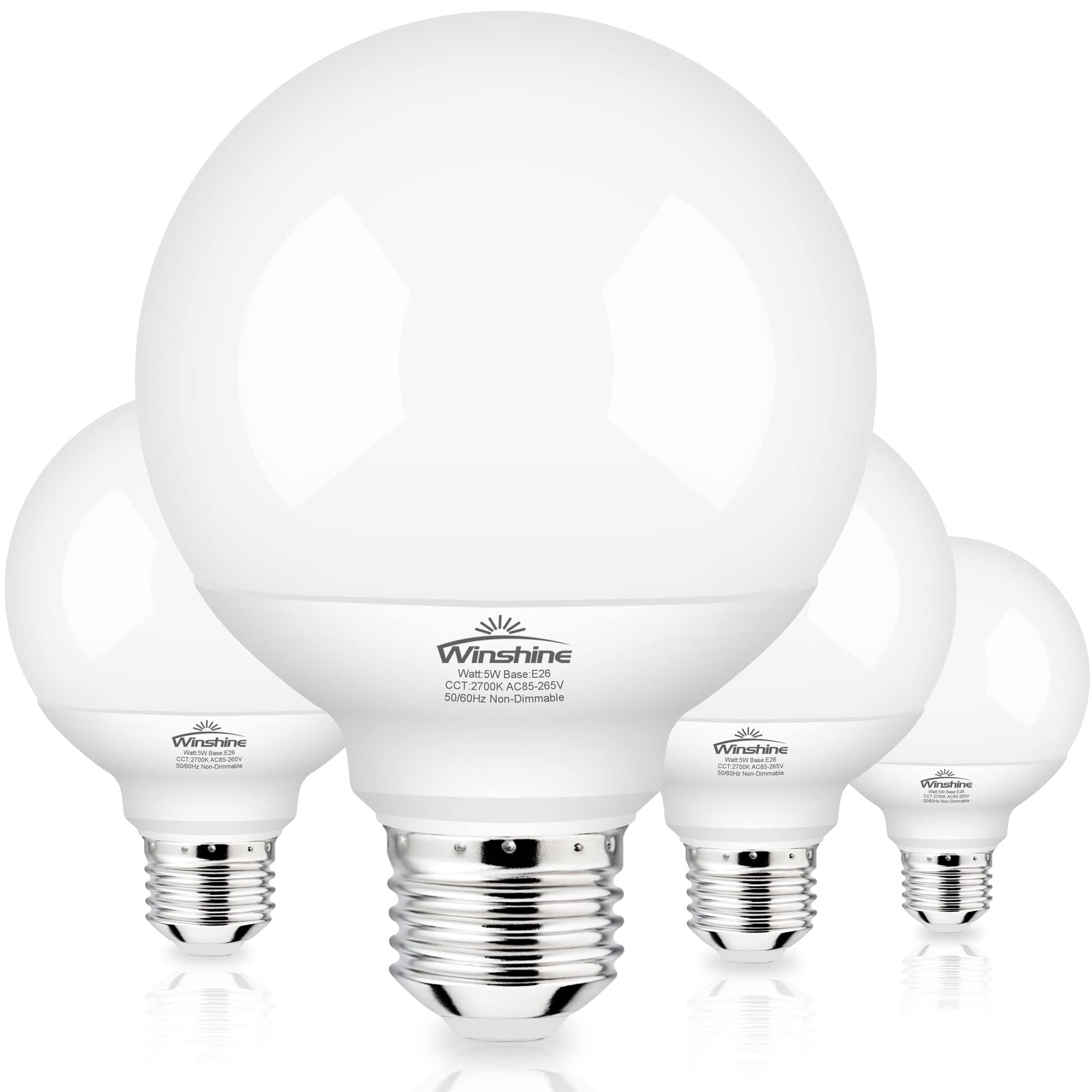 winshine G25 LED Globe Light Bulbs for Bathroom, 60 watt Equivalent Vanity Light Bulbs E26 Base 2700K Warm White CRI85+ Ideal for Makeup Mirror, Bathroom, Bedroom,Dressing Room NO-Dimmable 4 Pack