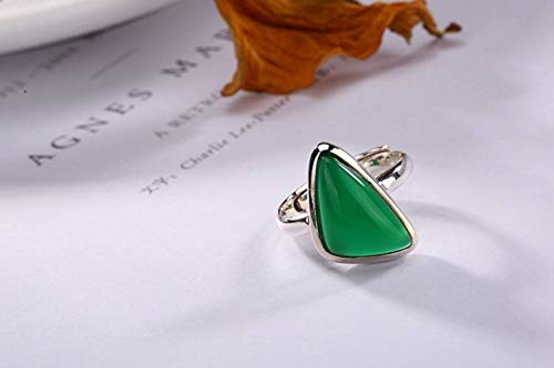 WOZUIMEI Chinese Style Ring Jewelry S925 Pure Silver Ring Geometric Mosaic Chalcedony Pomegranate Red Blue Sandstone Female High-End Open Ring Chrysoprase