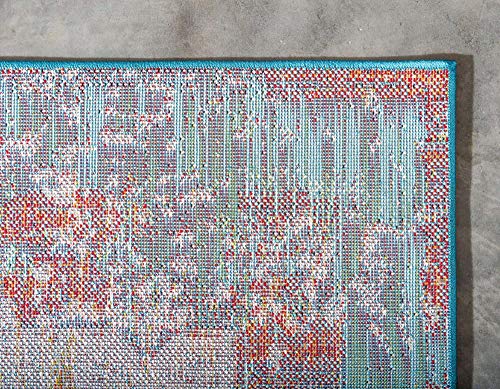 Unique Loom Rosso Collection Vintage, Traditional, Distressed, Bohemian, Botanical, Southwestern Area Rug, 2' 0" x 6' 0", Multi/Blue