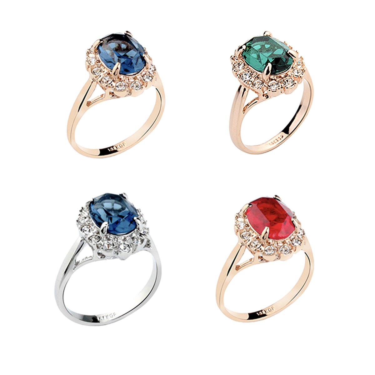 Rose Gold Plated Oval Shaped Ring with Ruby Red Swarovski element Crystal and Clear Round Shaped Cubic Zirconia Fashion Jewelry for Women (7)