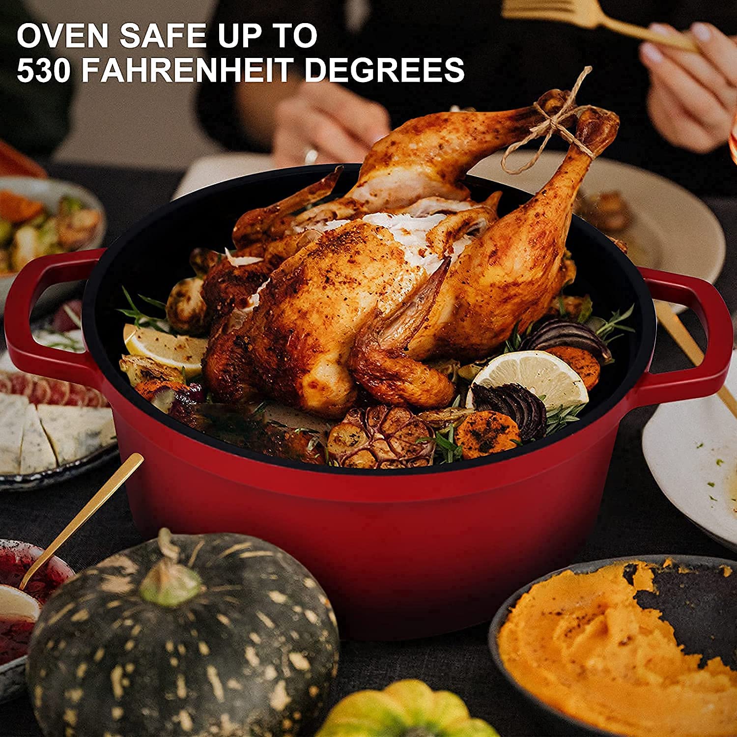 swiflon Dutch Oven Pot with Lid 6.8-QT Cast Aluminum Nonstick Casserole, Lightweight Cookware Braiser Pot Suitable for Meats, Soups, Bread Baking in Oven, Red