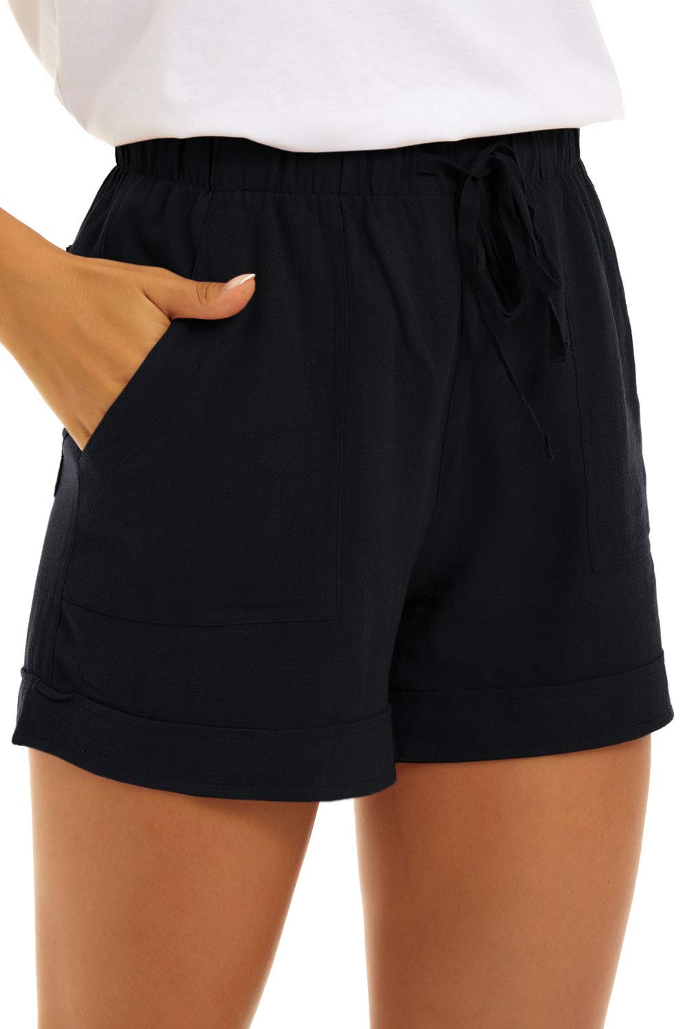 SWEET POISON 7 inch Shorts for Women Drawstring high Waisted Workout Pants 5" Active wear Loose fit Womans Soft Cotton Linen Shorts with Pockets Black XL