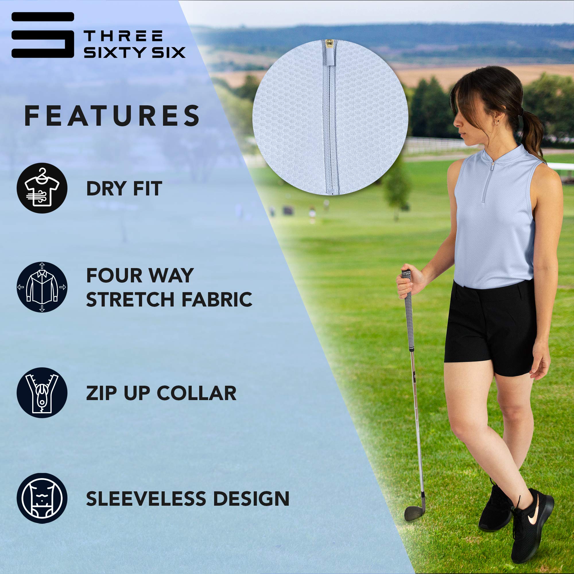 Three Sixty Six Womens Sleeveless Collarless Golf Polo Shirt with Zipper - Quick Dry Tank Tops for Women Coral