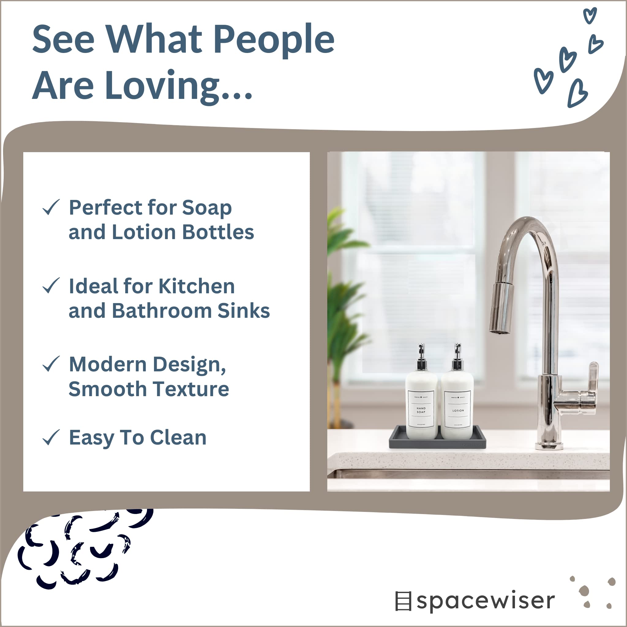 Spacewiser Countertop and Vanity Tray β Small 7.7" Silicone Soap Dispenser Tray, Shatterproof Flexible Bathroom Tray, Kitchen Sink Tray for Soap Bottles, Key Trinket Ring Tray, Original Silicone Tray