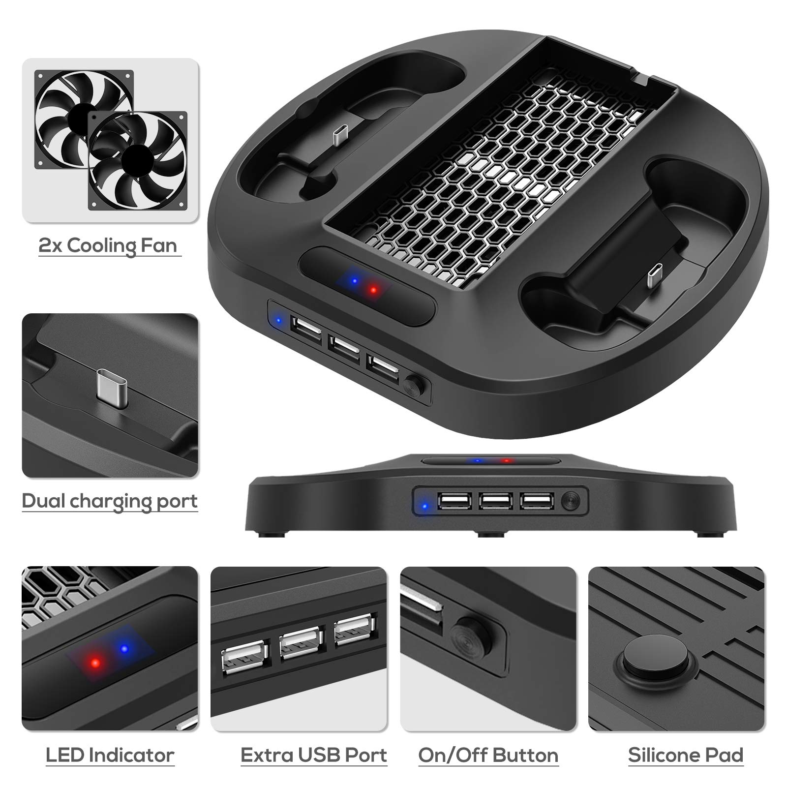 Vertical Charging Stand for Xbox Series S Controllers with Cooling Fan, MENEEA Charger Dock Station with LED Indicator and 3 USB Hubs