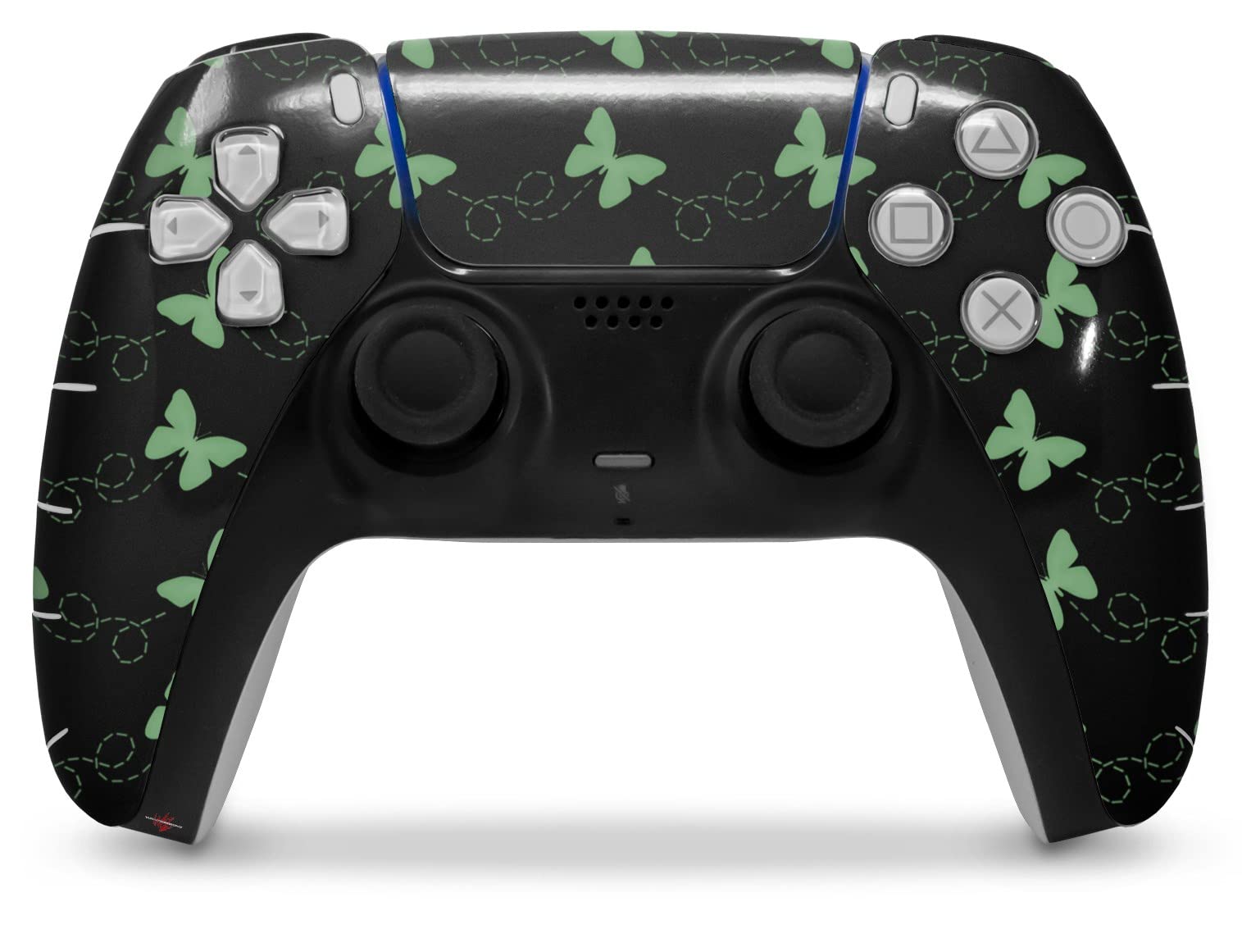 WraptorSkinz Skin Wrap compatible with Sony PS5 DualSense Controller Pastel Butterflies Green on Black (CONTROLLER NOT INCLUDED)