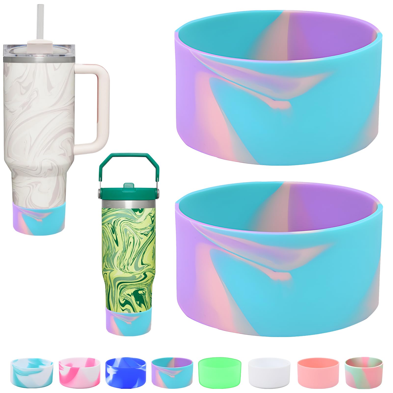 Sekirou 2Pcs Silicone Boot Cover for Stanley H2.0 40/30 oz Tumbler with Handle, Protective Water Bottle Bottom Bumper Cover for Cup Boot Accessories (Purple Unicorn)