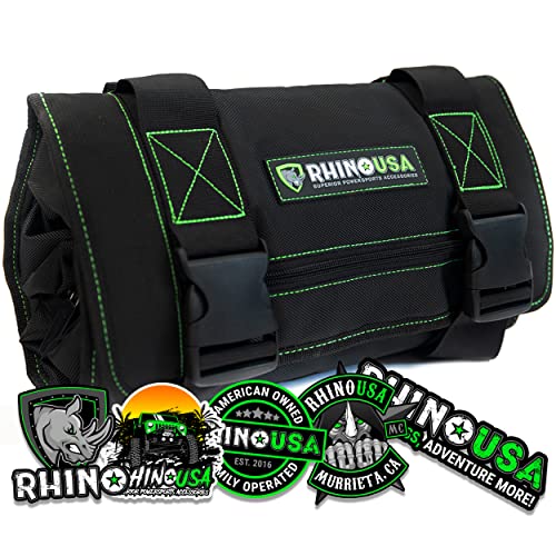 Rhino USA Tool Bag Roll - Heavy Duty Canvas Organizer Pouch for Tools - Ultimate Travel Tool Storage Kit for UTV, Car, Truck, 4x4 Offroad - Upgraded with Labeled & Removable Pouches - Secured for Life
