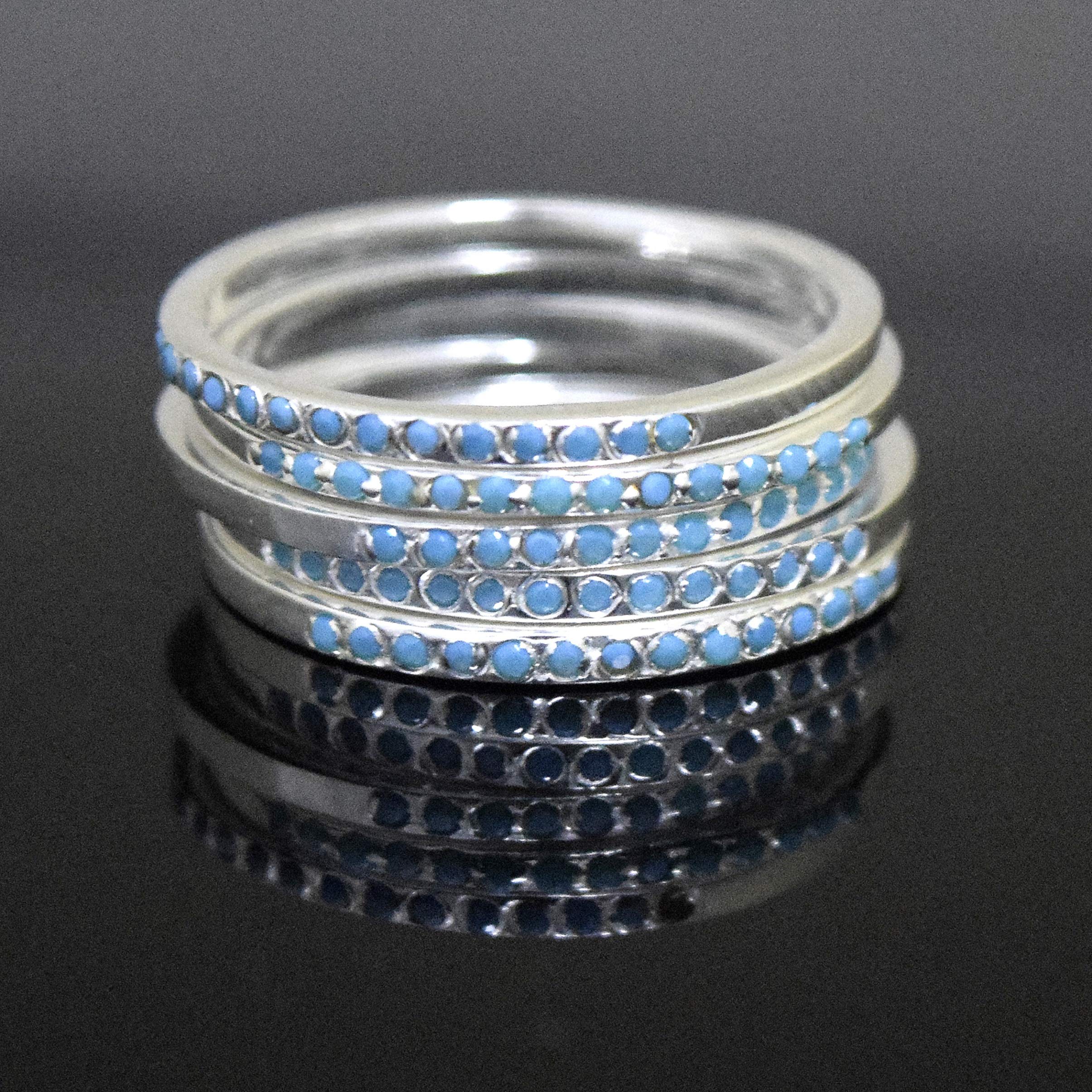 Shine Jewel 925 Sterling Silver 0.30 Ctw Round Shape Turquoise Gemstone Stackable Women Ring All Size (8)
