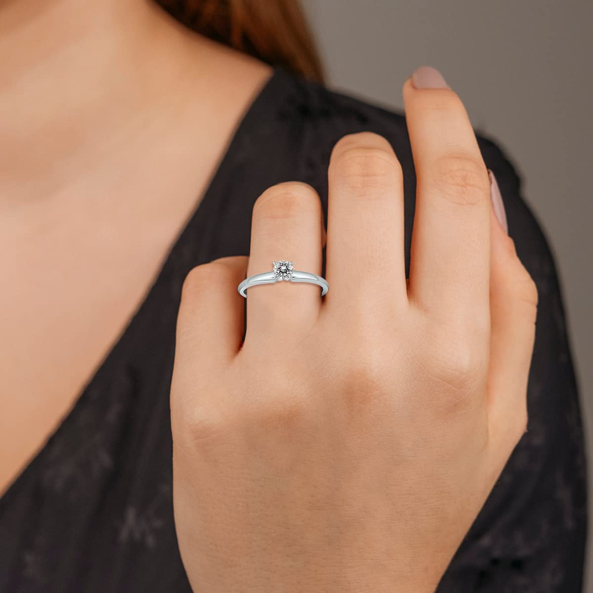 SZUL 1/4 Carat Round Diamond Solitaire Ring in 14K White Gold