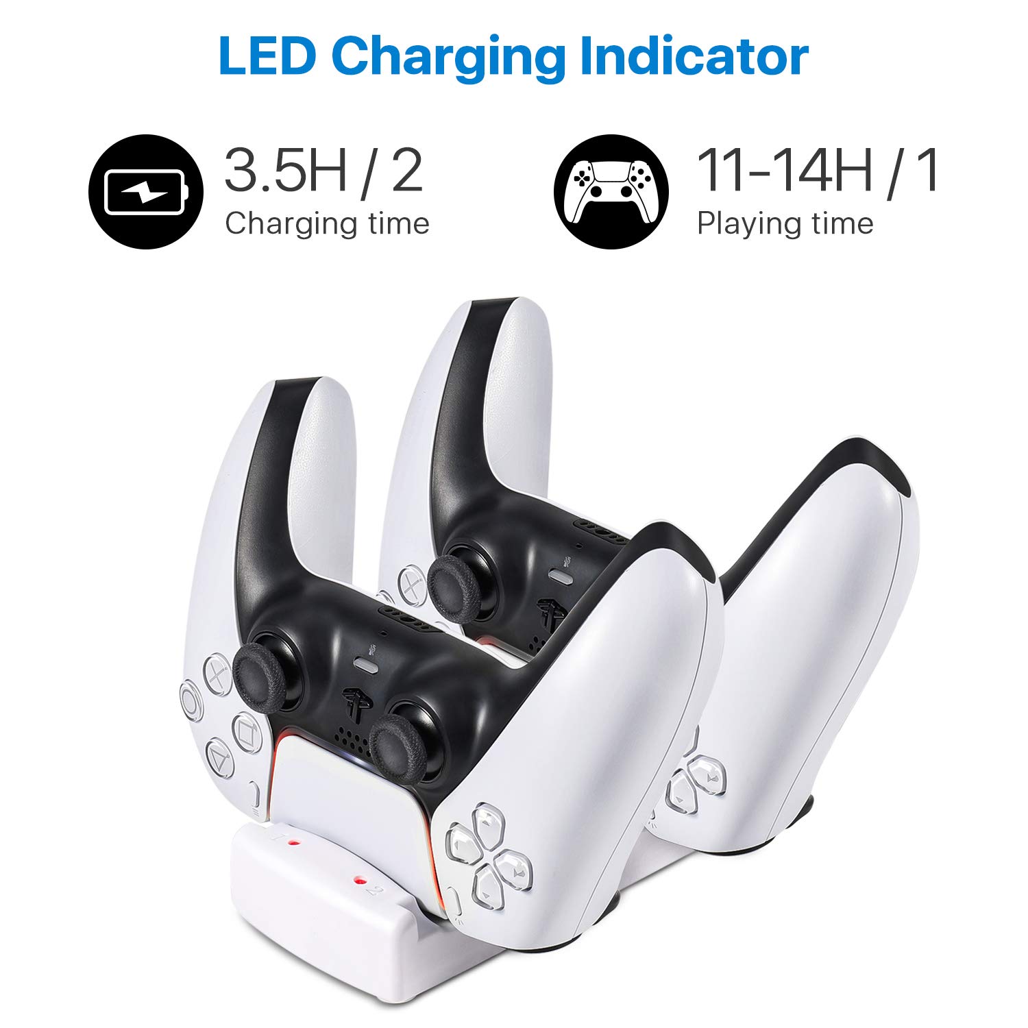 TNP PS5 Dual Charging Docking Station Charger Compatible with Sony PlayStation 5 Official Dualsense Wireless Controller, Fast Charge Port Dock Stand Accessories with USB-C Cable Cord LED Indicator