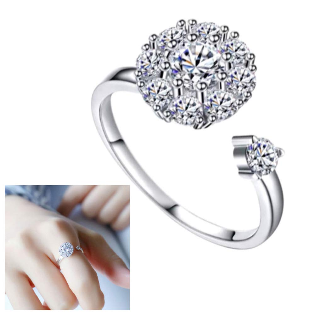 Wintefei Creative Egg Shape Zircon Inlaid Shiny Finger Ring Party Women Jewelry Gift (Silver, Adjustable)