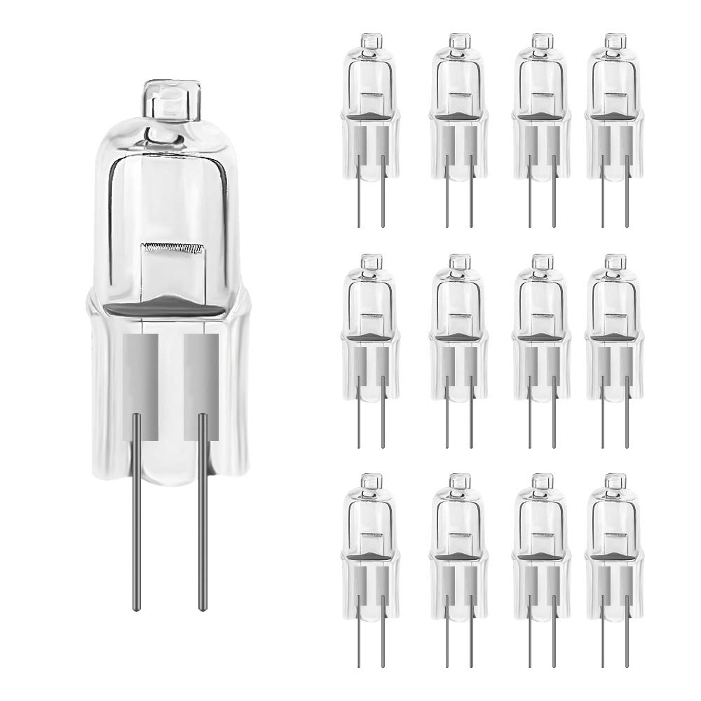 Spolico G4 JC Type T3 Bin-pin Base 20W 12V Halogen Light Bulb for Puck Light Landscape Lighting, Kitchen Range Hood Vent, Under-Counter Replacement Bulb dimmable Warmwhite Pack of 12