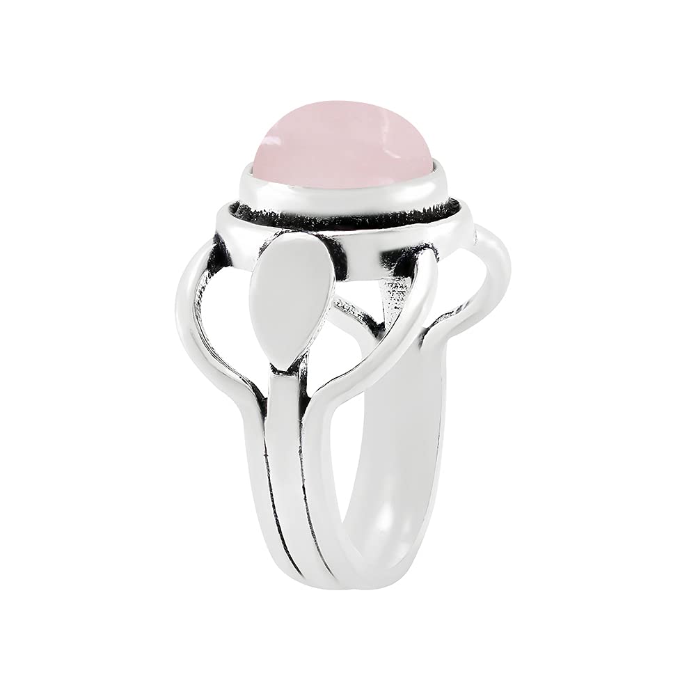 Rose Quartz Ring Size 6 Sterling Silver Plated For Women, Pink Stone January Birthstone Ring Jewelry Gift For Her