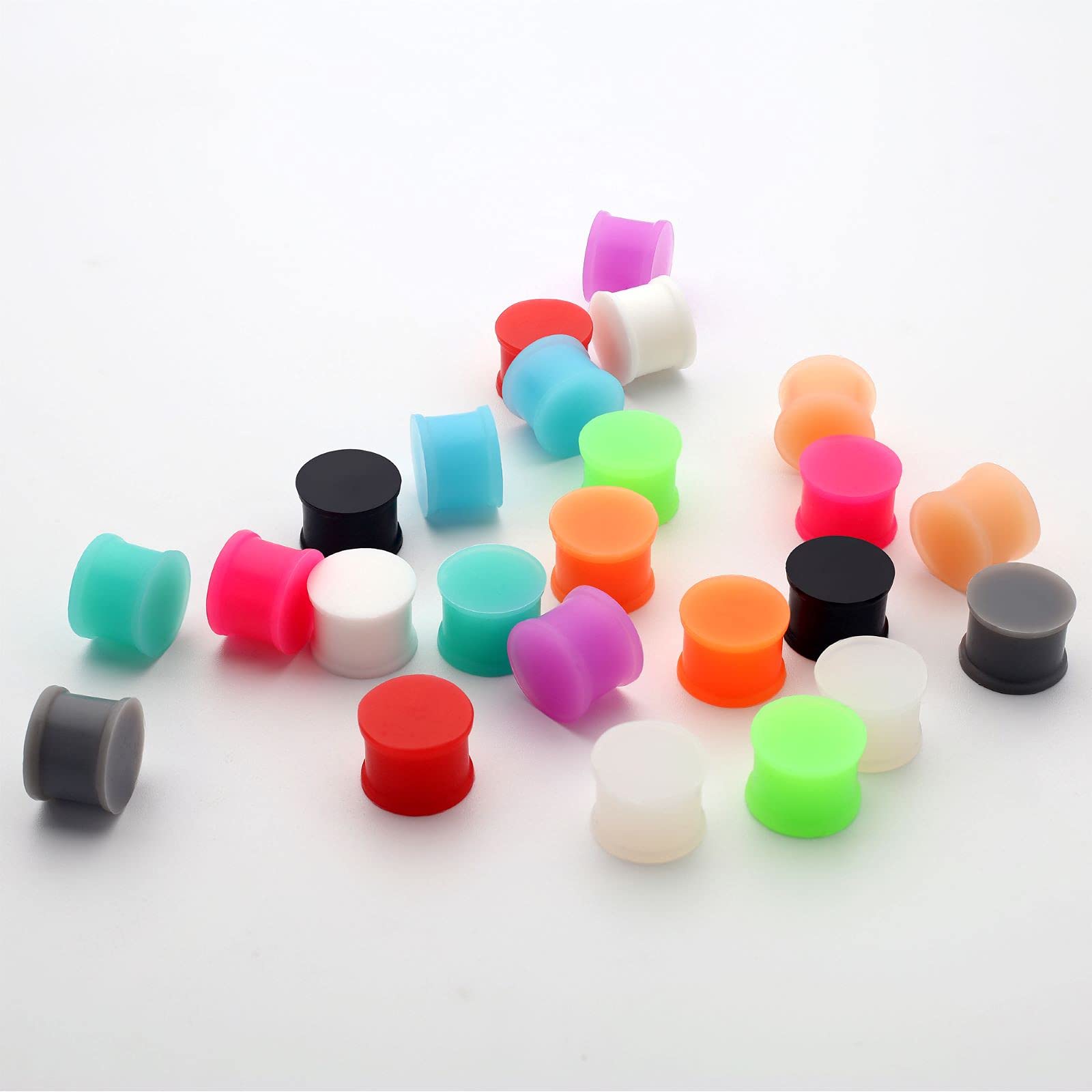 UJStyle 24pcs Silicone Plugs Tunnels Ear Gauges 8G-1 inch Multicolored Double Flared Saddle for Women Men Body Piercing Jewelry(8g(3mm))