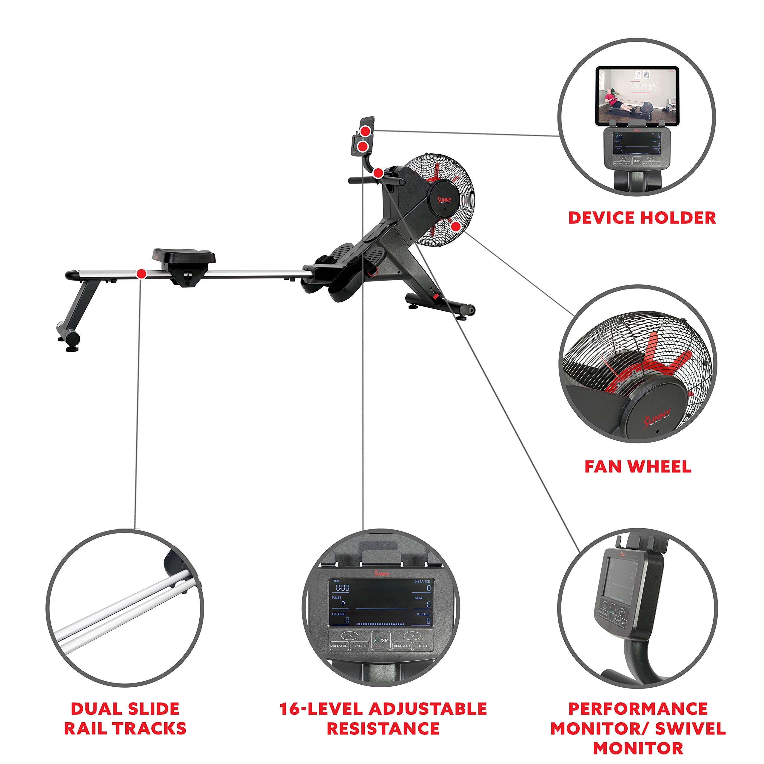 Sunny Health & Fitness Carbon Premium Air Magnetic Rowing Machine - SF-RW5983