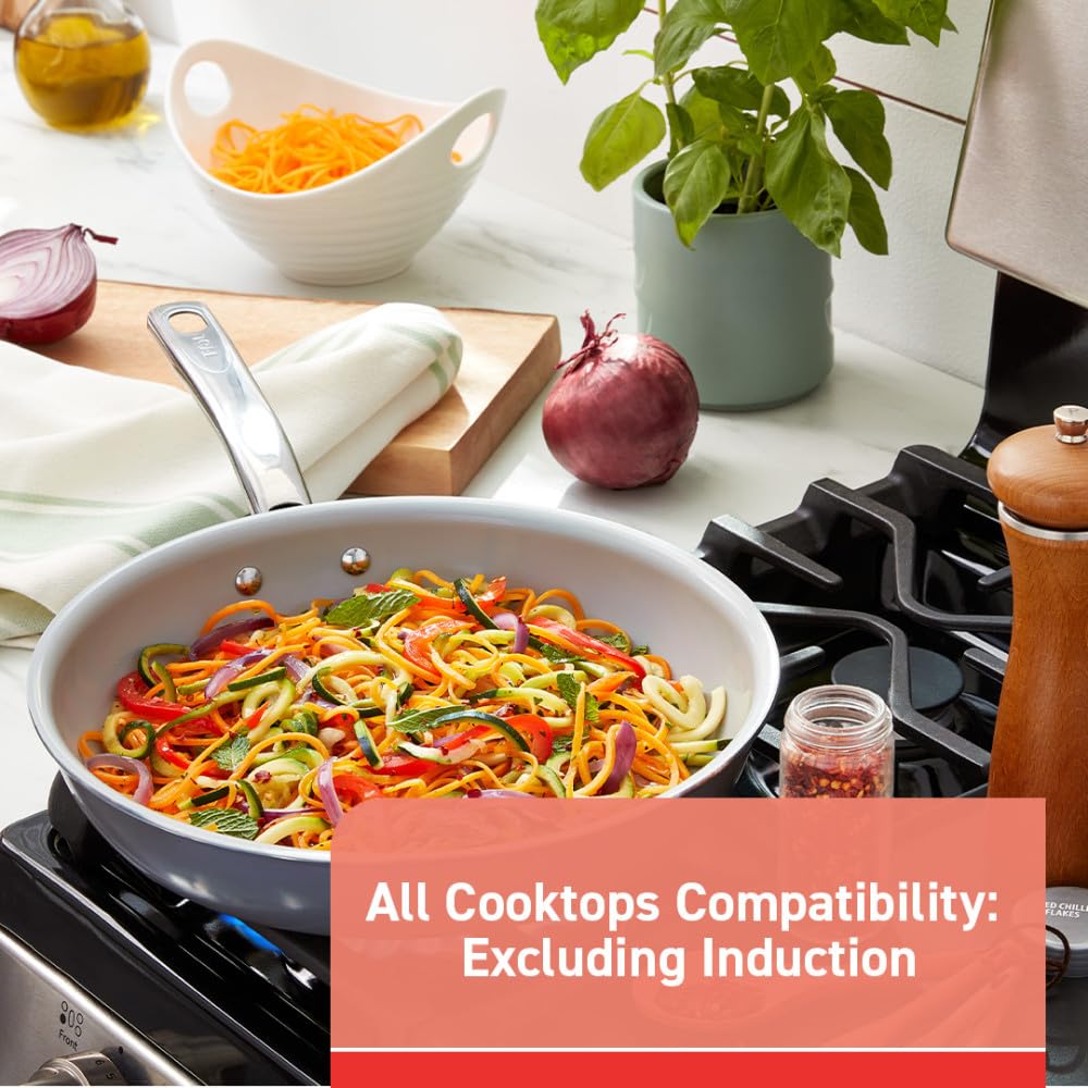 T-fal Fresh Gourmet Recycled Ceramic Nonstick Frypan 10.25 Inch, Oven Broiler Safe 500F, Cookware, Pots and Pans Grey