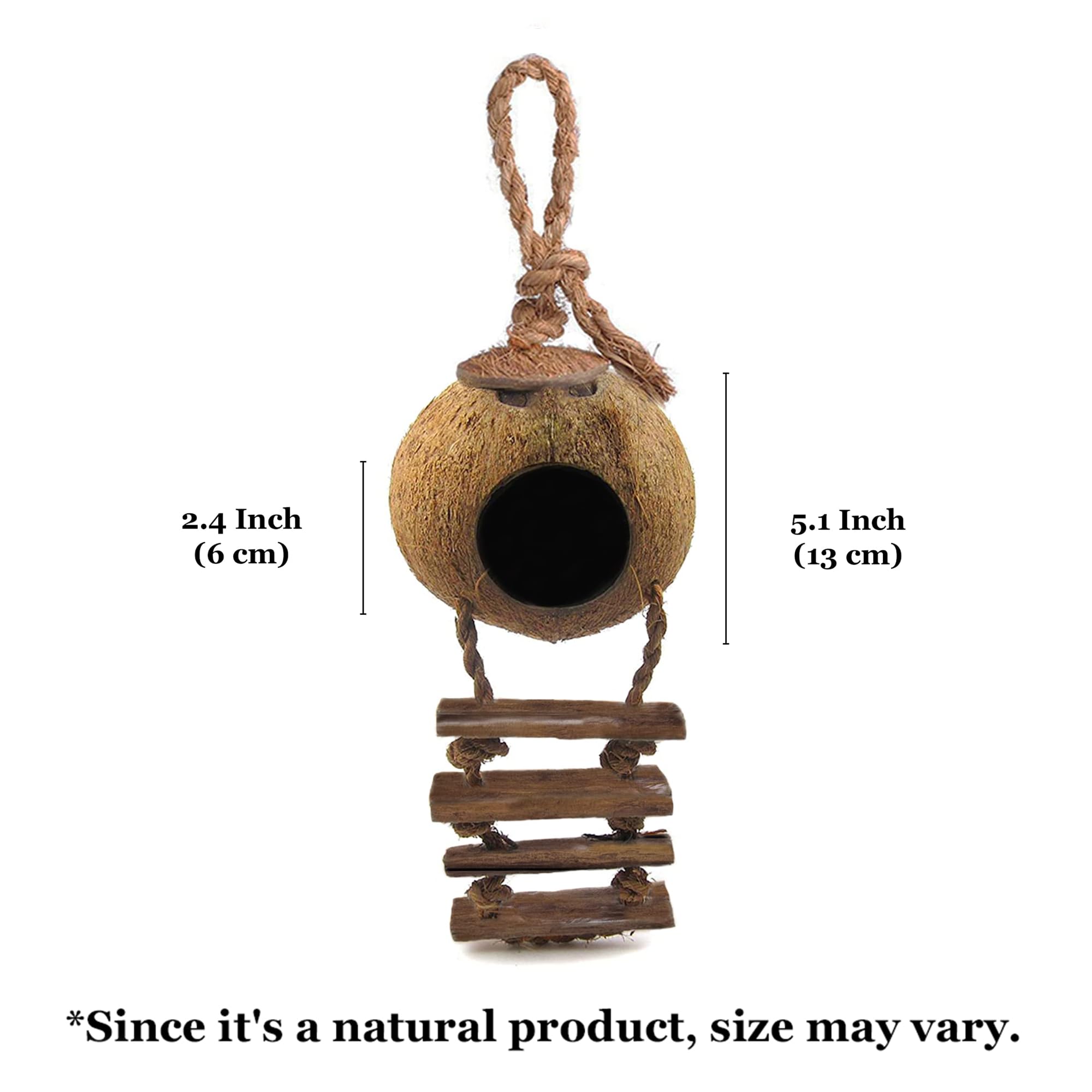 SunGrow Leopard Gecko Coconut Husk Hut with Ladder, with Shell Opening, Cave Habitat with Hanging Loop, 1 Pc per Pack