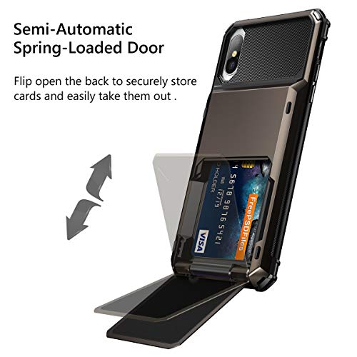 Vofolen Case for iPhone XS Max Case Wallet ID Slot Credit Card Holder Scratch Resistant Dual Layer Protective Bumper Rugged TPU Rubber Armor Hard Shell Case Cover for iPhone XS Max 10S Max (Gun Color)