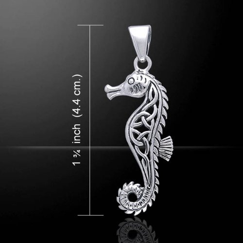 Sea Monsters - Hippocampus - Poseidon's Steed Seahorse with Celtic Knot Sterling Silver Pendant