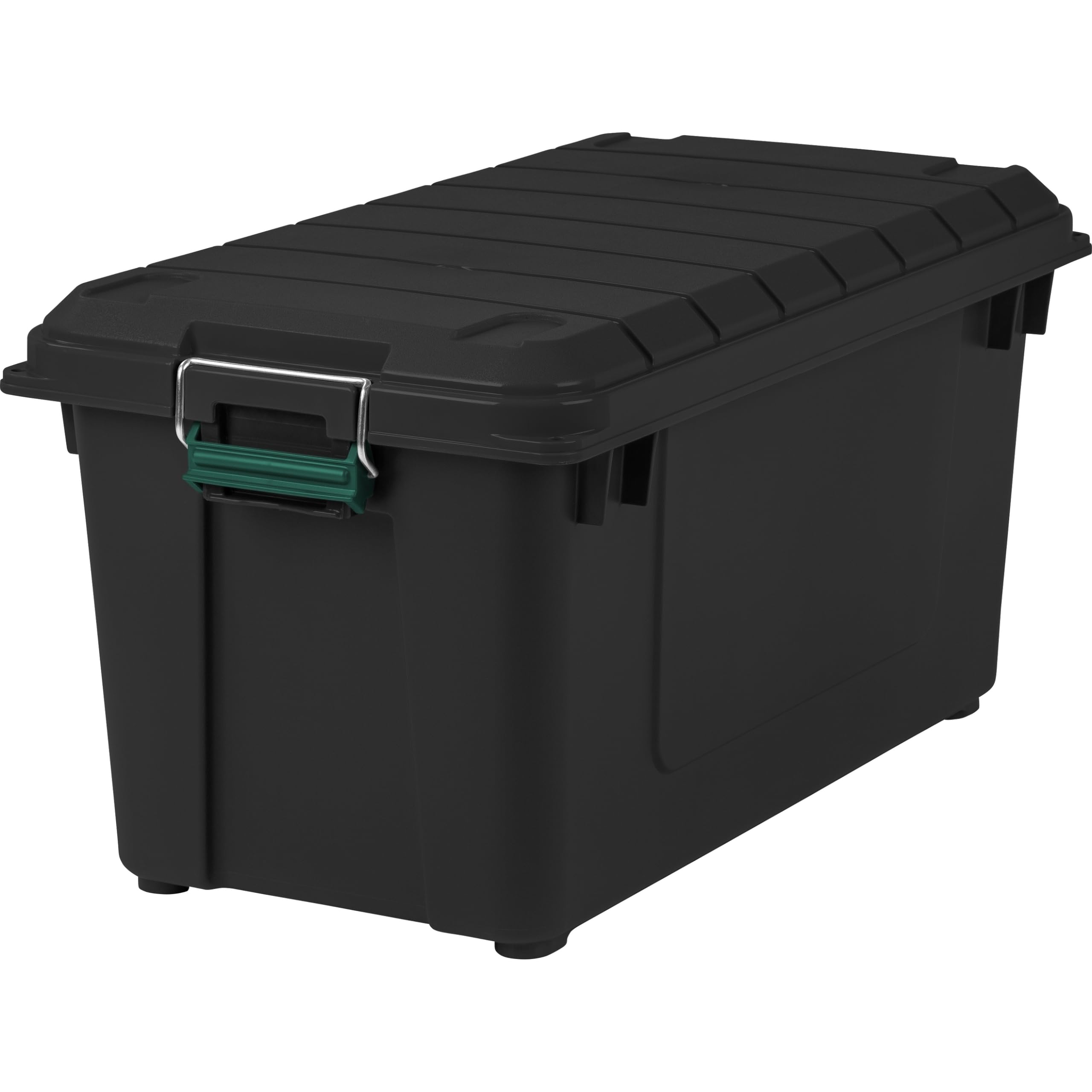 Remington 20 Gallon Loackable WEATHERTIGHT Storage Totes with Lids, Heavy-Duty Durable Stackable Containers, 4 Pack - Green Lid, Large Garage Organizing Bins, Rugged Sturdy Equipment Utility Tool Box