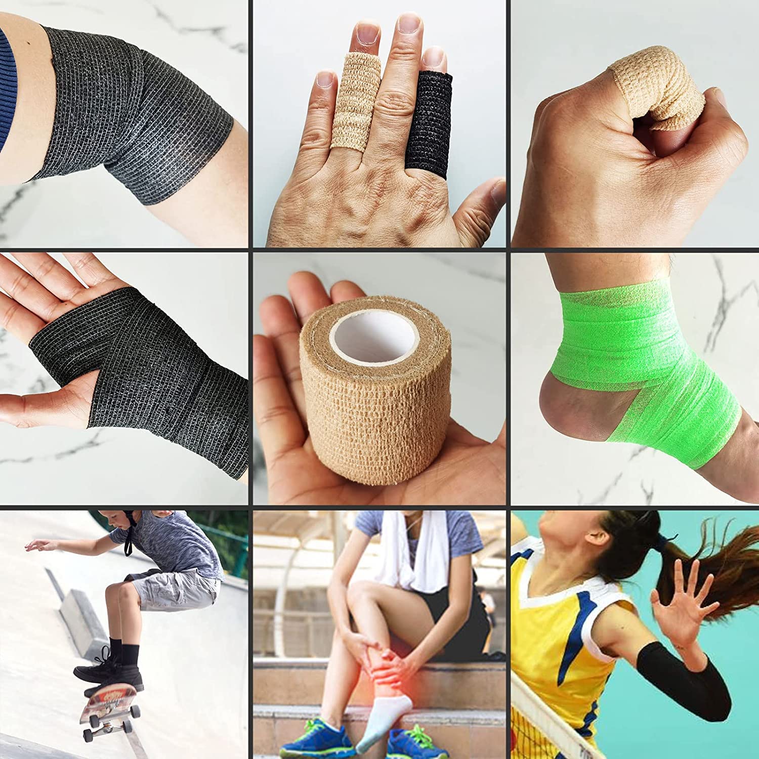 Self Adhesive Bandage Wrap, 2 inches x 5 Yards, 6 Pack, Self Adhering Bandage Wrap, Self Adherent Cohesive Wrap Bandages for Sports, Bandage Wrap for Sports, First Aid Tape