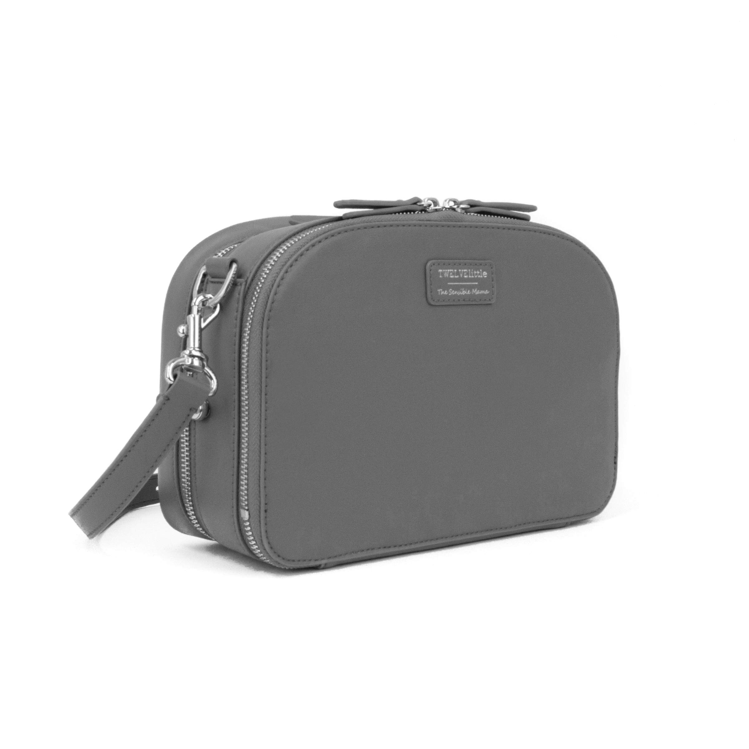 TWELVElittle Sensible Clutch (Grey) - Diaper Clutch with Adjustable Shoulder Strap, Vegan Leather Diaper Bag, featuring two separate compartments, Wipe Case Included