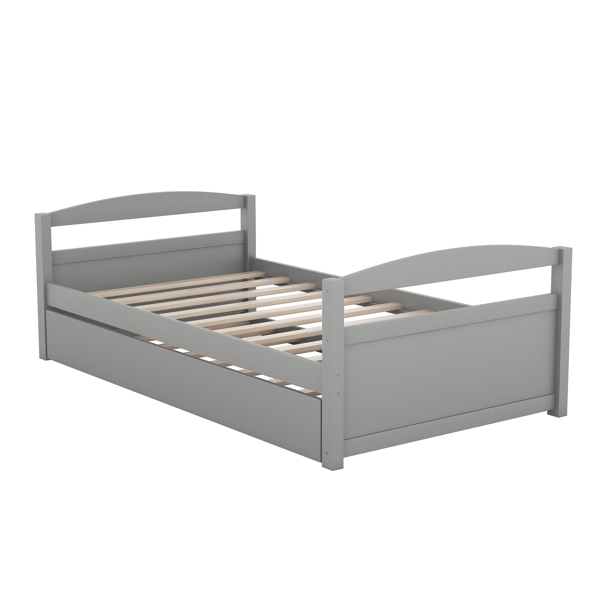 Rhomtree Twin Size Daybed with Trundle, Bed with Headboard, Wood Bed Frame, Platform Bed with Solid Construction, No Box Spring Needed(Gray, Twin)