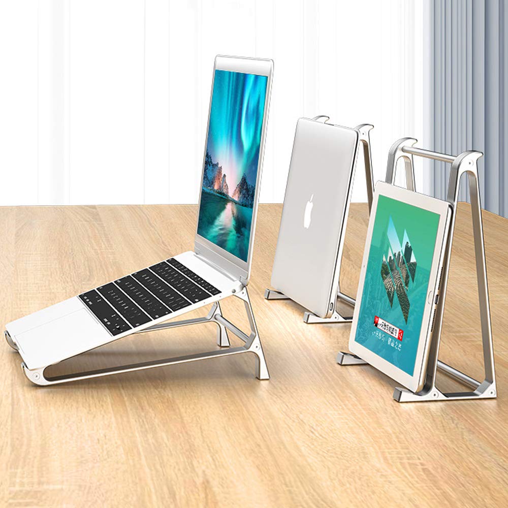 SKYZONAL Aluminum Laptop Stand 2 in 1 Ergonomic Ventilated Tablet Notebook Laptop Riser Portable Computer Stand for Laptop (Silver)