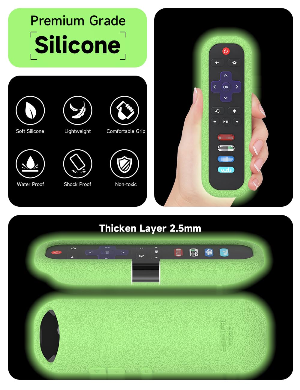 Remote Case for Roku Smart TV RC280 RC282 URC280J XRC280J Remote Control Universal Replacement Lightweight Silicone Case Cover Sleeve Skin with Lanyard for Roku TV Remote