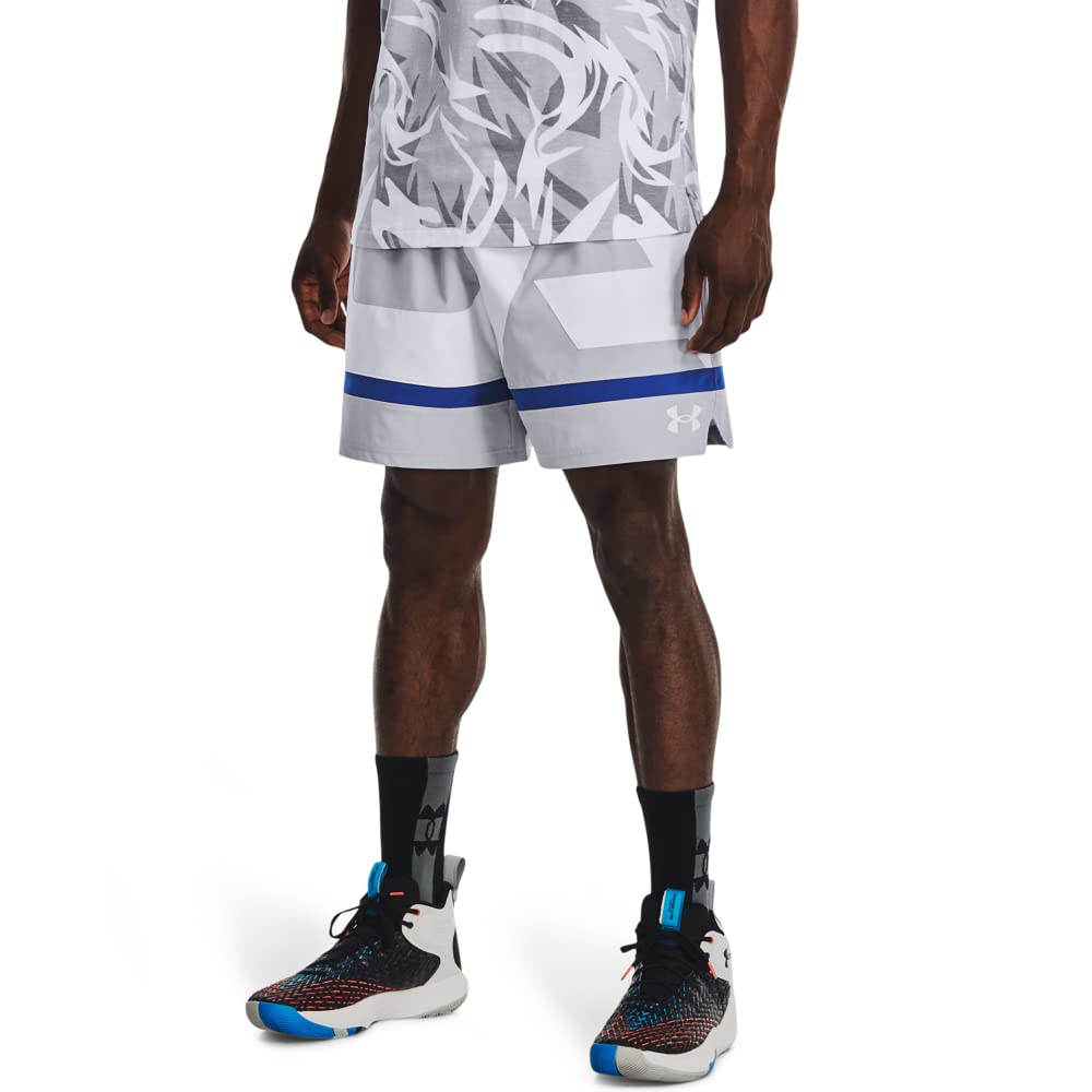 Under Armour Men's Baseline Woven 7" Basketball Short, (011) Mod Gray/White/White, Large